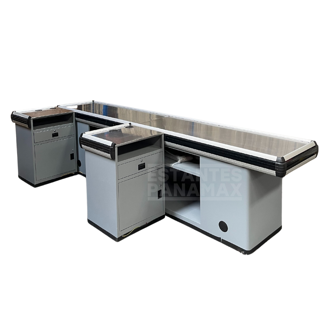 Mostrador Caja de Doble Cajón Gris Acero Inoxidable 90x350x125cm PMX-1 ...