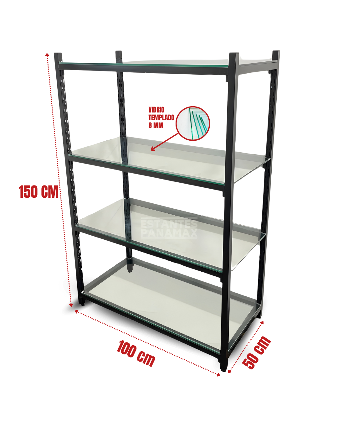 Rack de Hierro con 4 Niveles de Vidrio Templado 8mm 150x100x500 PMX-12 ...